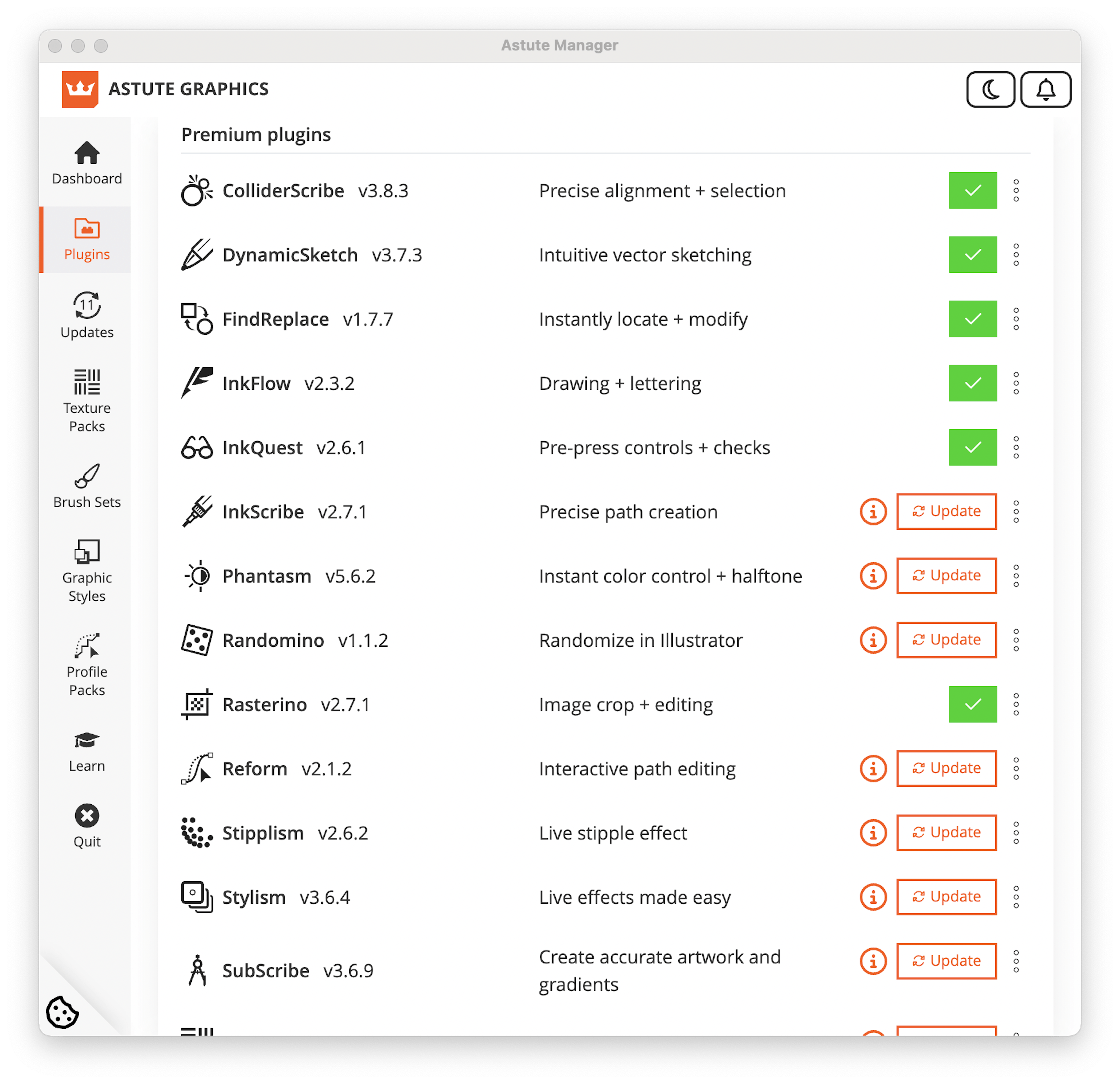 Plugin management options in Astute Manager