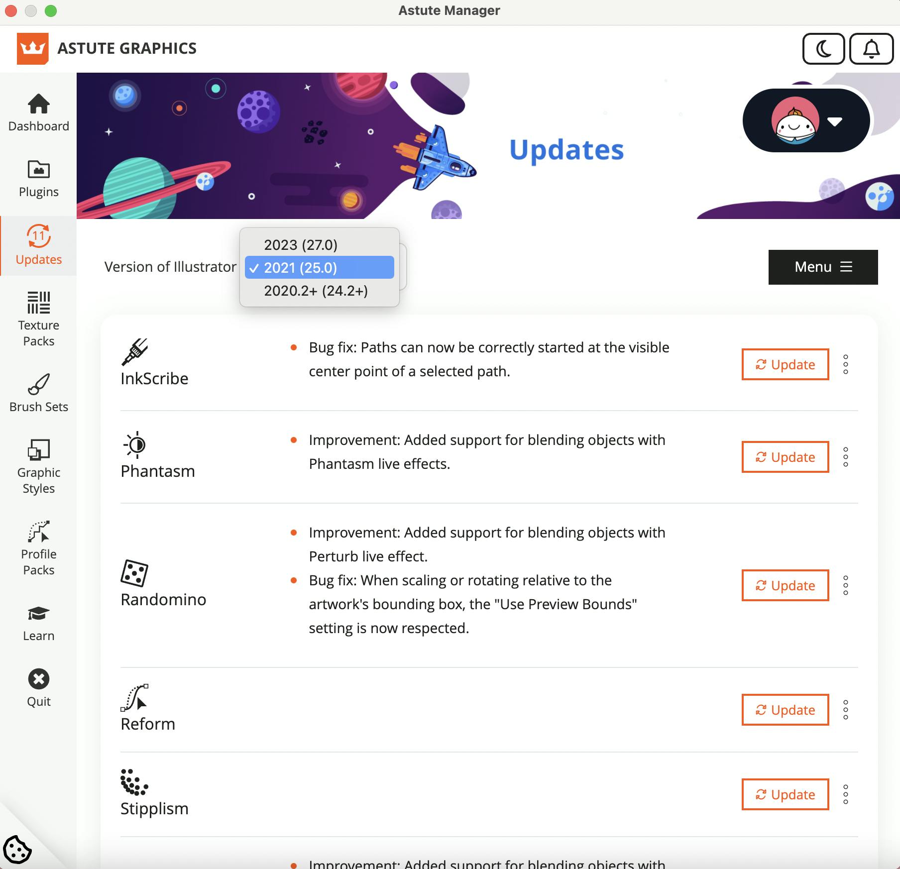 Plugin management options in Astute Manager