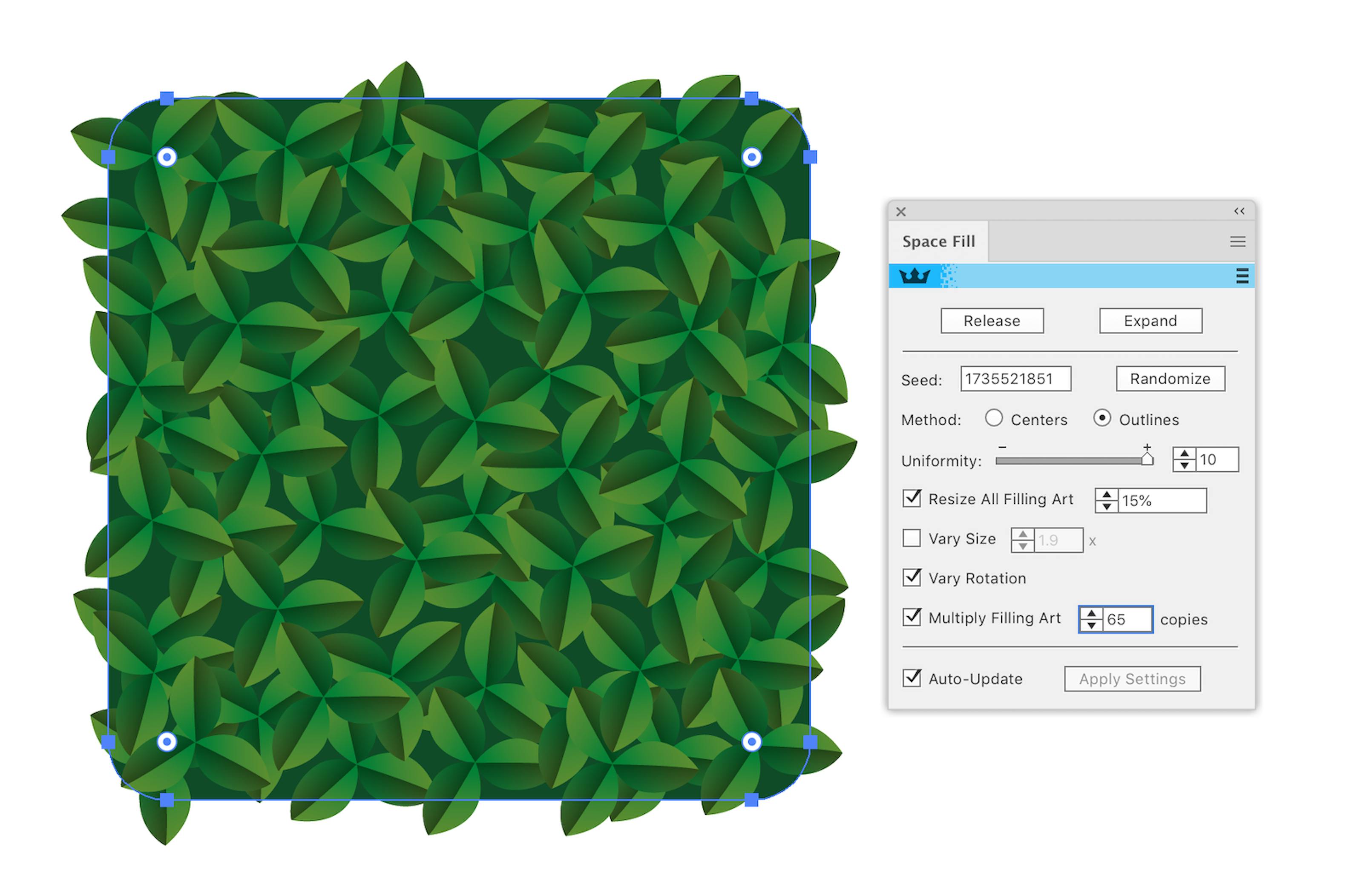 How to create leaves Space Fill with ColliderScribe