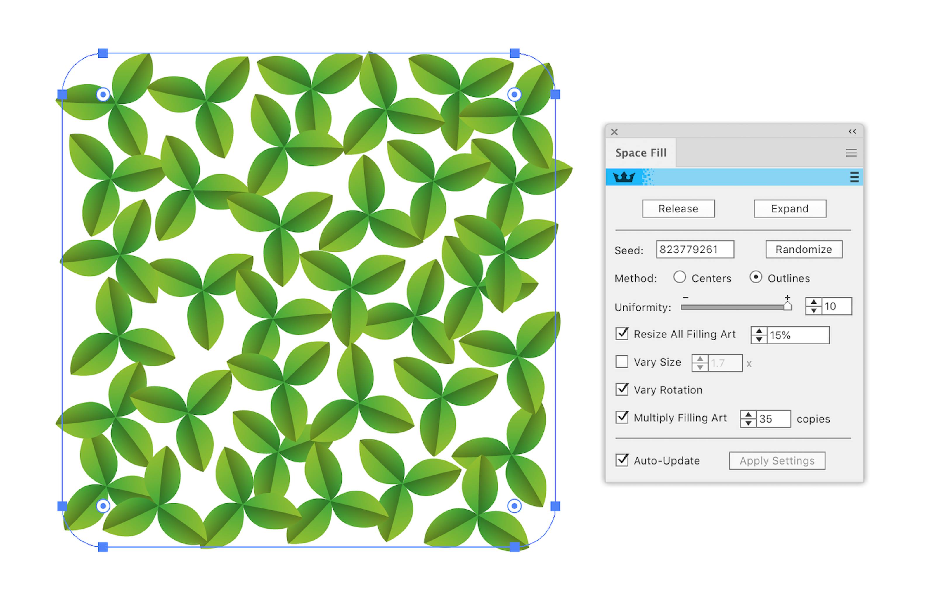 How to create leaves Space Fill with ColliderScribe