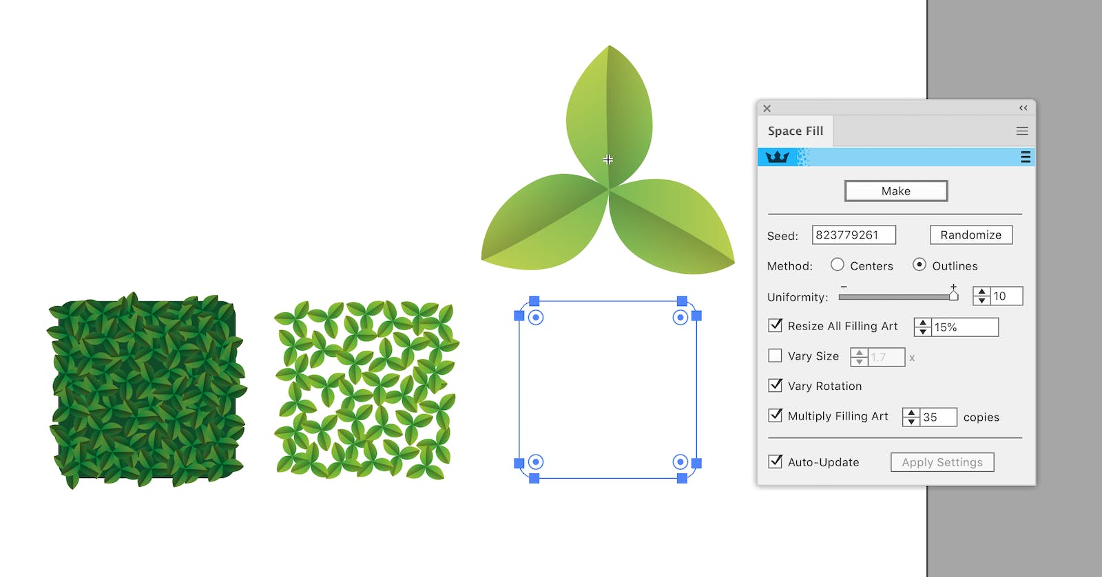 How to create leaves Space Fill with ColliderScribe